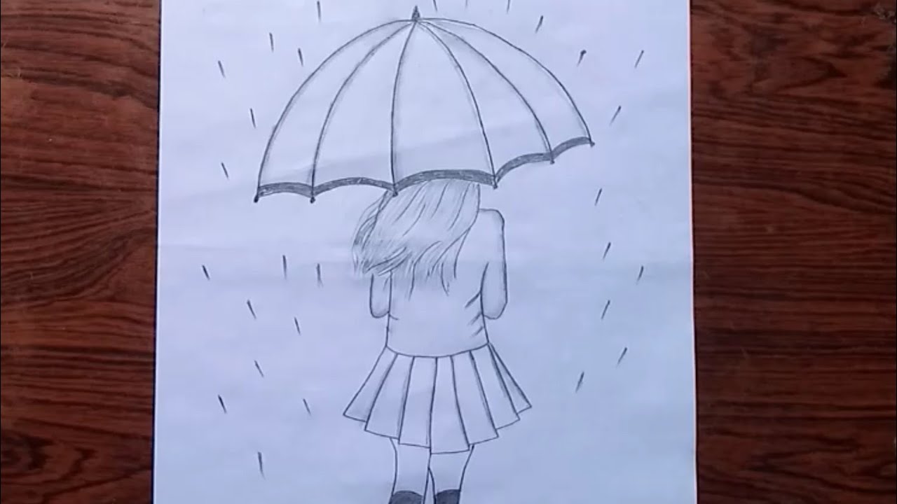How To Draw A Girl With Umbrella||Easy girl in rain drawing tutorial ...