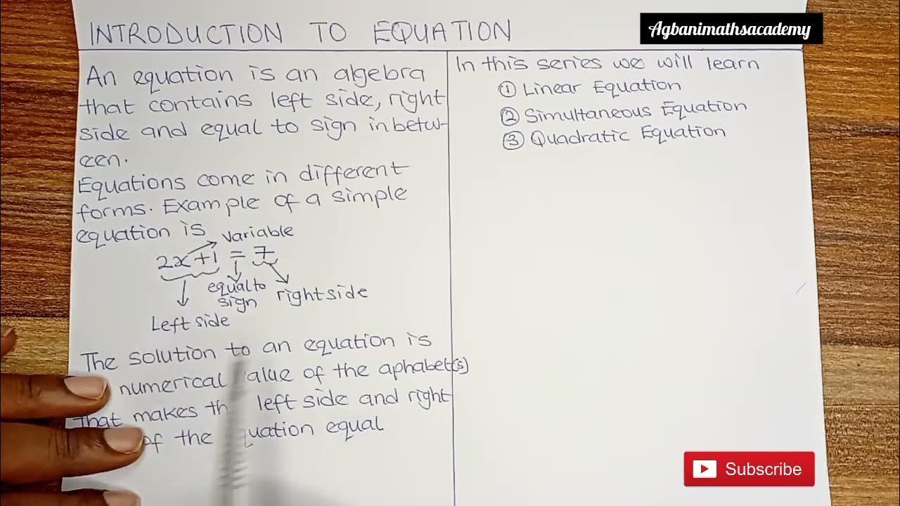 INTRODUCTION TO EQUATIONS - YouTube