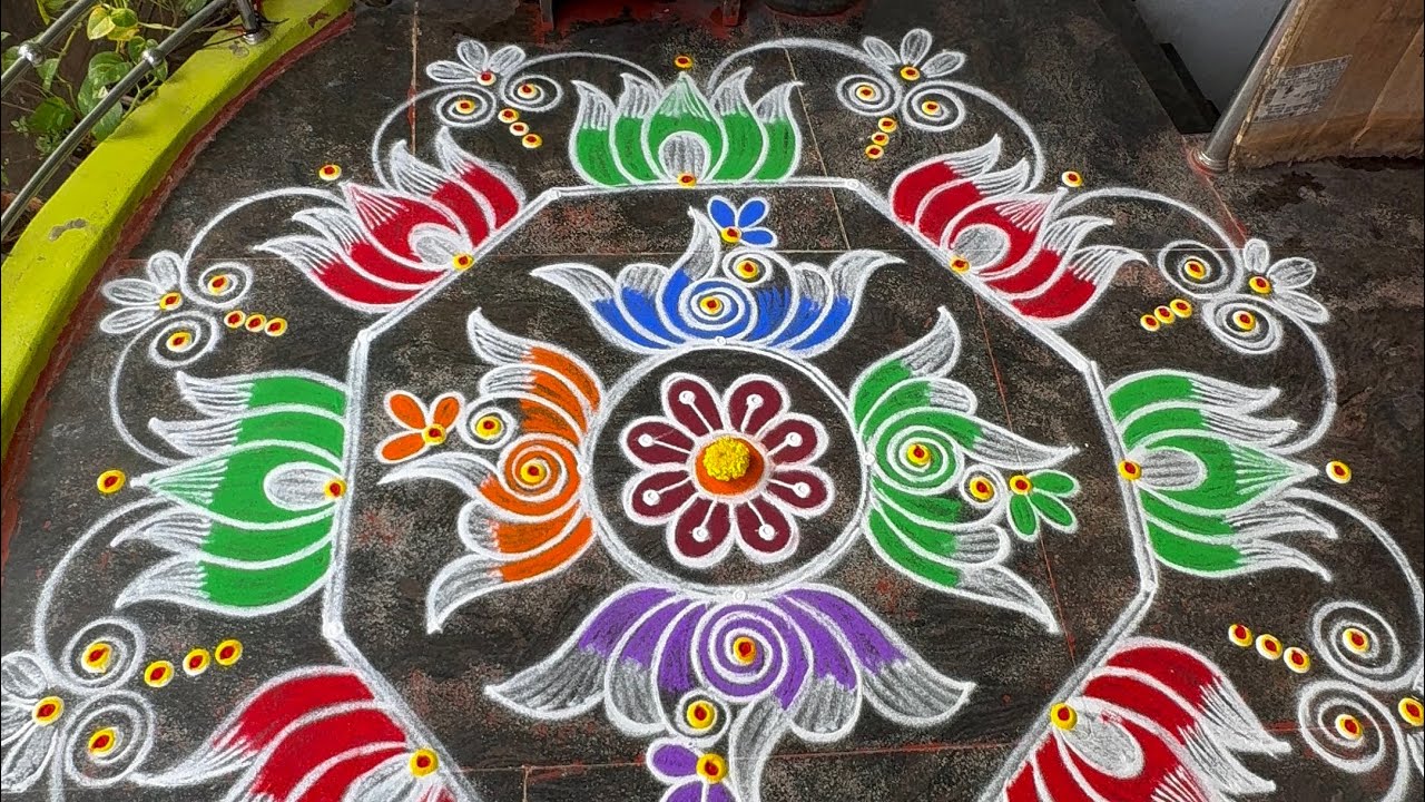 Margazhi day 1 kolam 🌺 colour kolam 🌺 Daily use kolam # ...