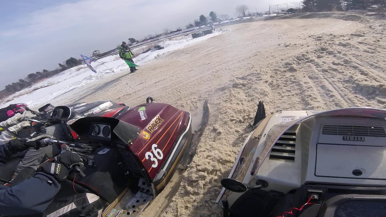 First time racing a snowmobile. Crash. 2/29/20 - YouTube