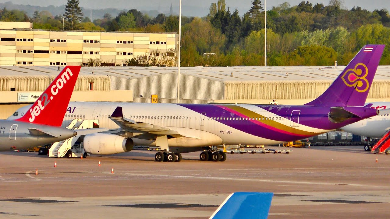 RARE Thai Airways Airbus A330-300 HS-TBA parked at Manchester Airport ...
