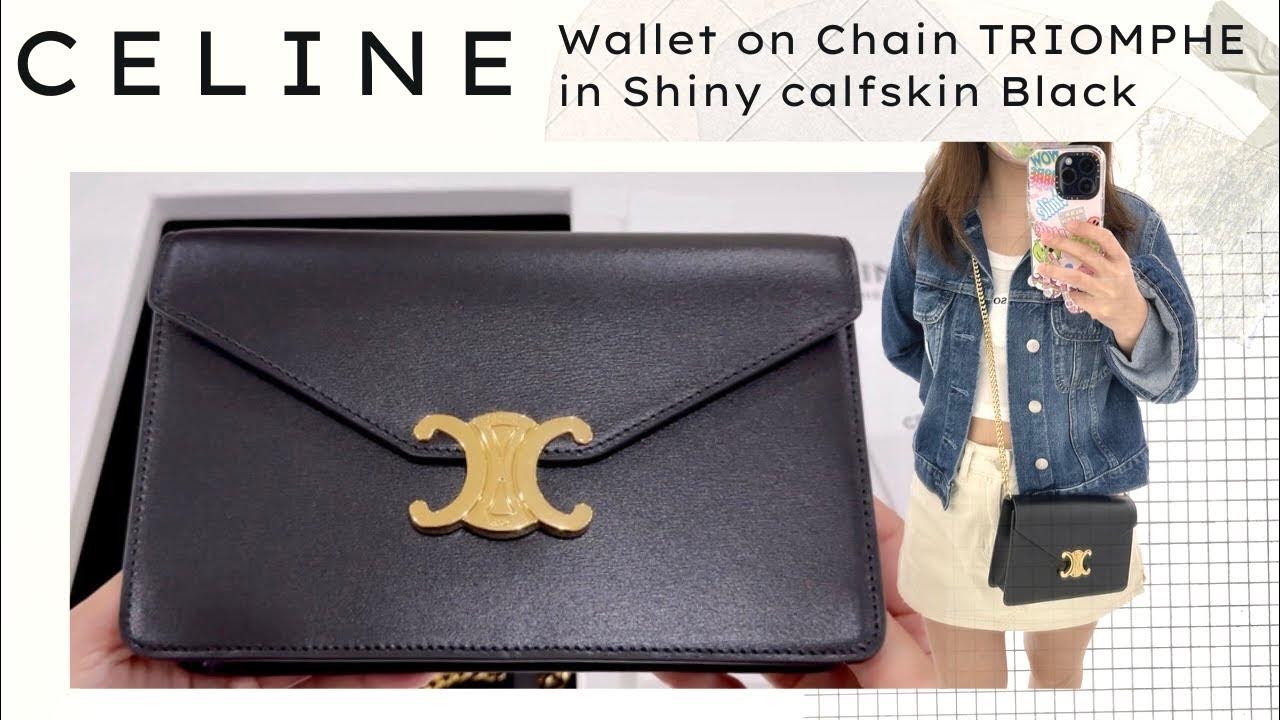 Celine Wallet on Chain Triomphe in Shiny Calfskin Black l Unboxing ...