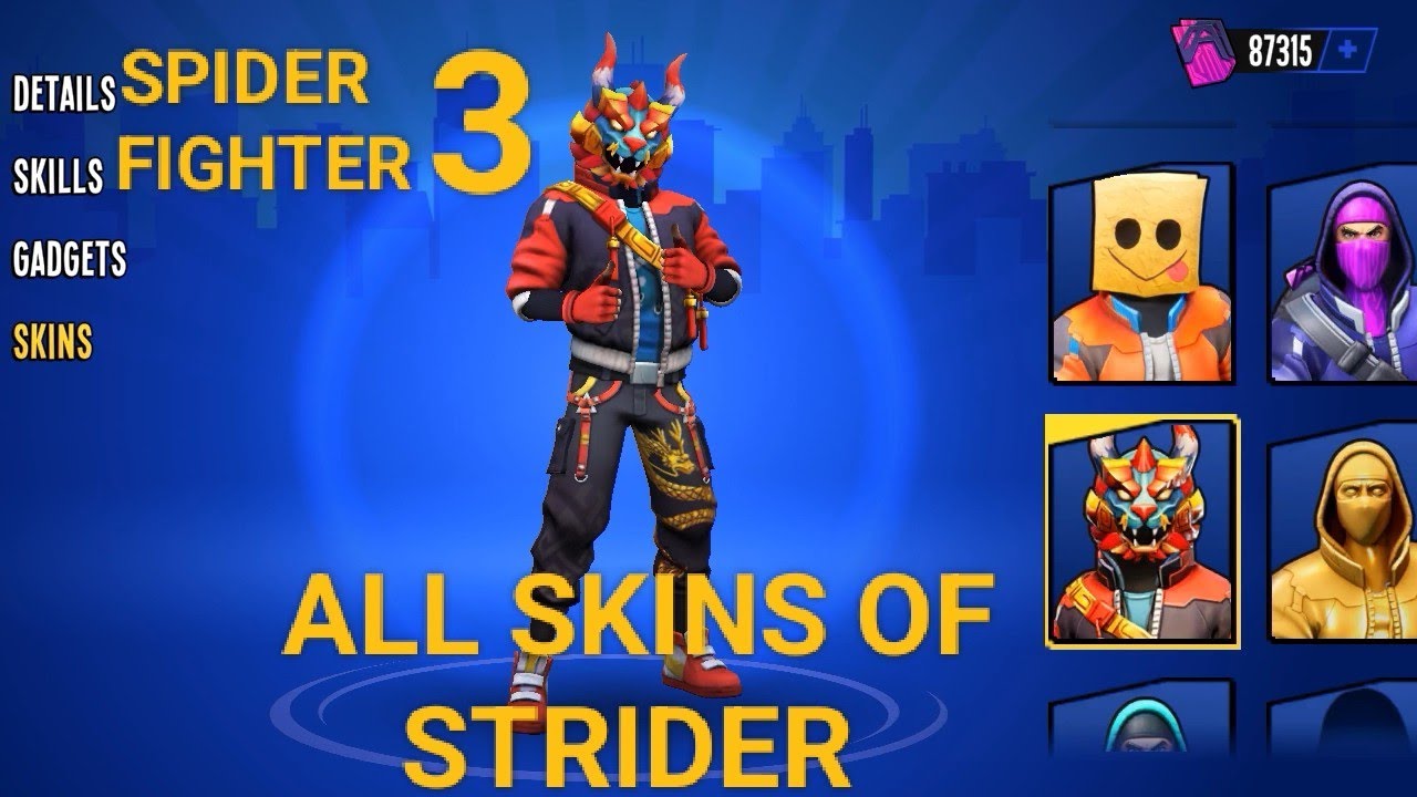Unlocking all skins of Strider in spider fighter 3 | ashtergameplay ...