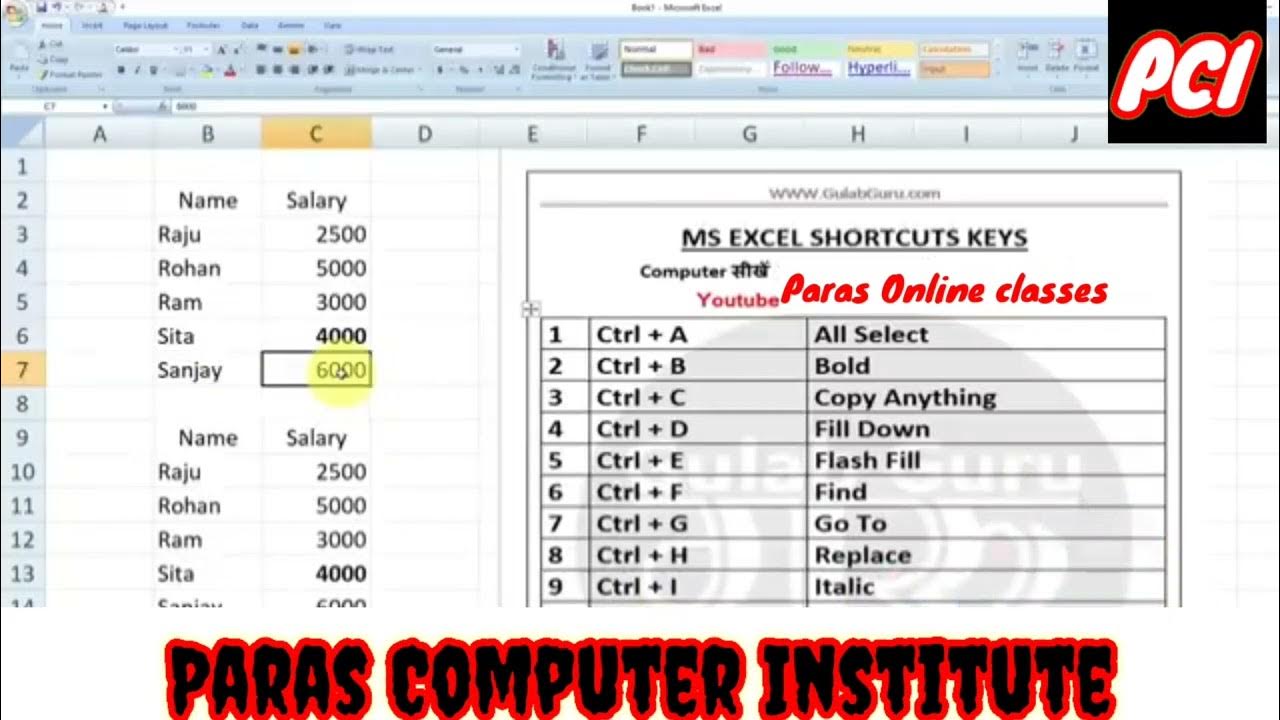 MS EXCEL SHORTCUTS KEYS - YouTube