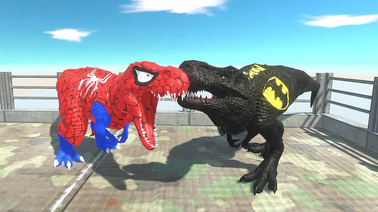 SPIDER MAN T-REX DEATH FALL - ANIMAL REVOLT BATTLE SIMULATOR - YouTube