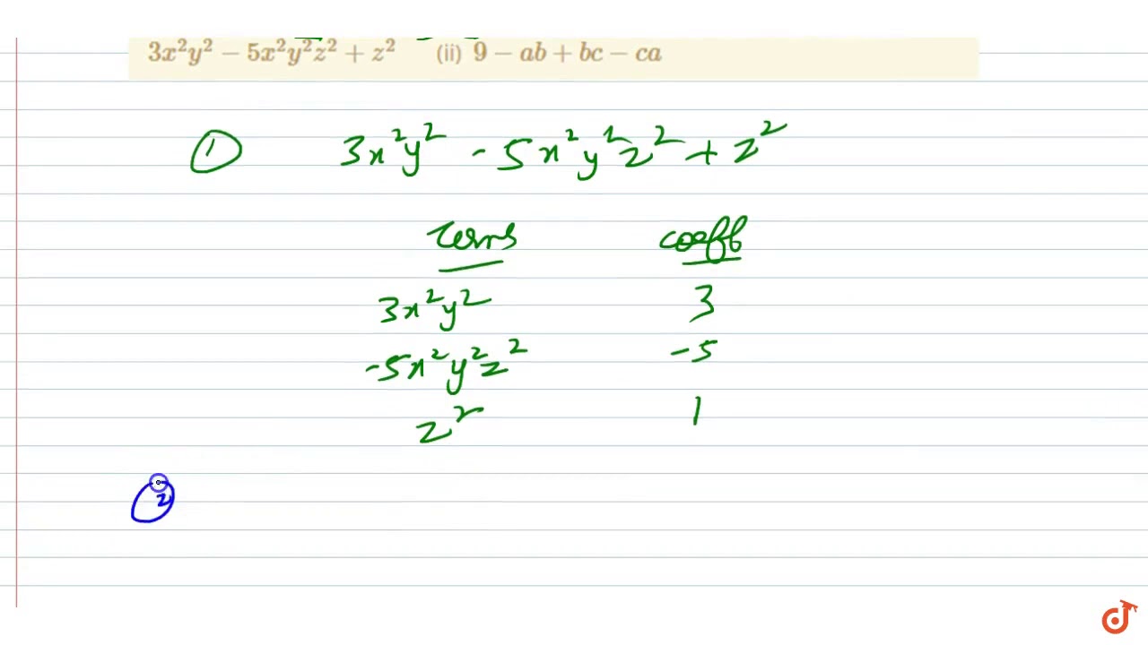 "Identify the terms, their coefficients for each of the following ...