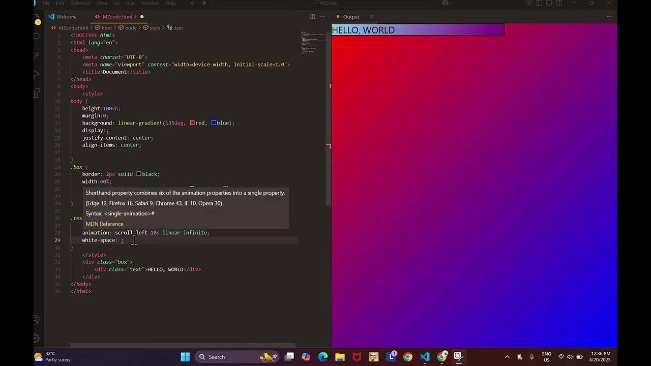 HTML background gradient with text in the center rolling HTML - YouTube