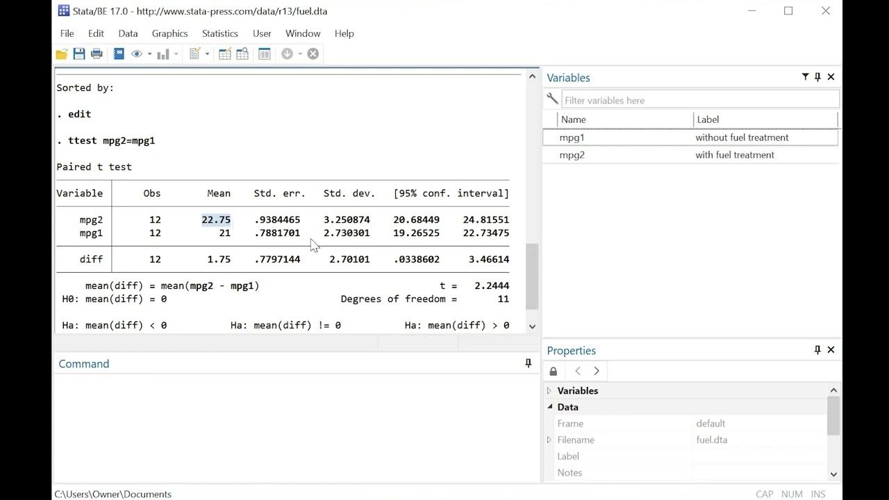 Paired Samples T Test in Stata - YouTube