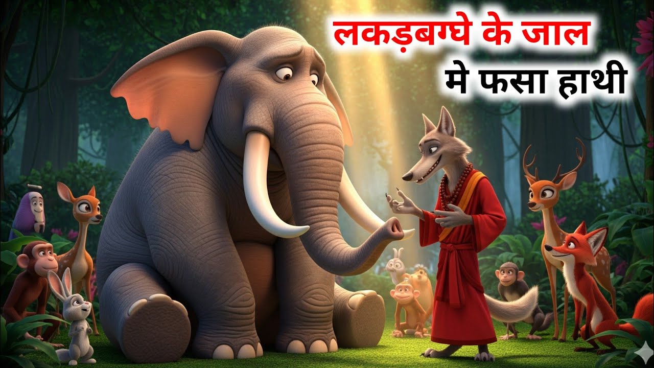 लकड़बग्घे के जाल मे फसा हाथी | cartoon stories| Hindi cartoon l Moral ...