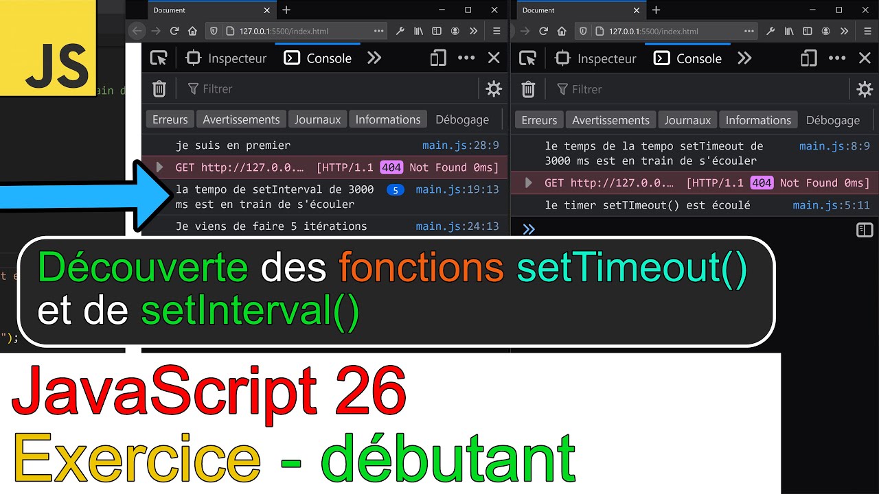JavaScript26-Exercice-découverte des fonctions setTimeout( ) et setInterval( )-débutant - YouTube