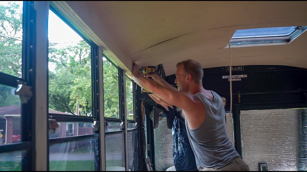Birch Ceiling Details and Nathan Joins the Crew: School Bus Conversion ...