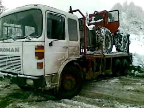 Romanian logging( Roman diesel truck + Taf 657 skidder) - YouTube