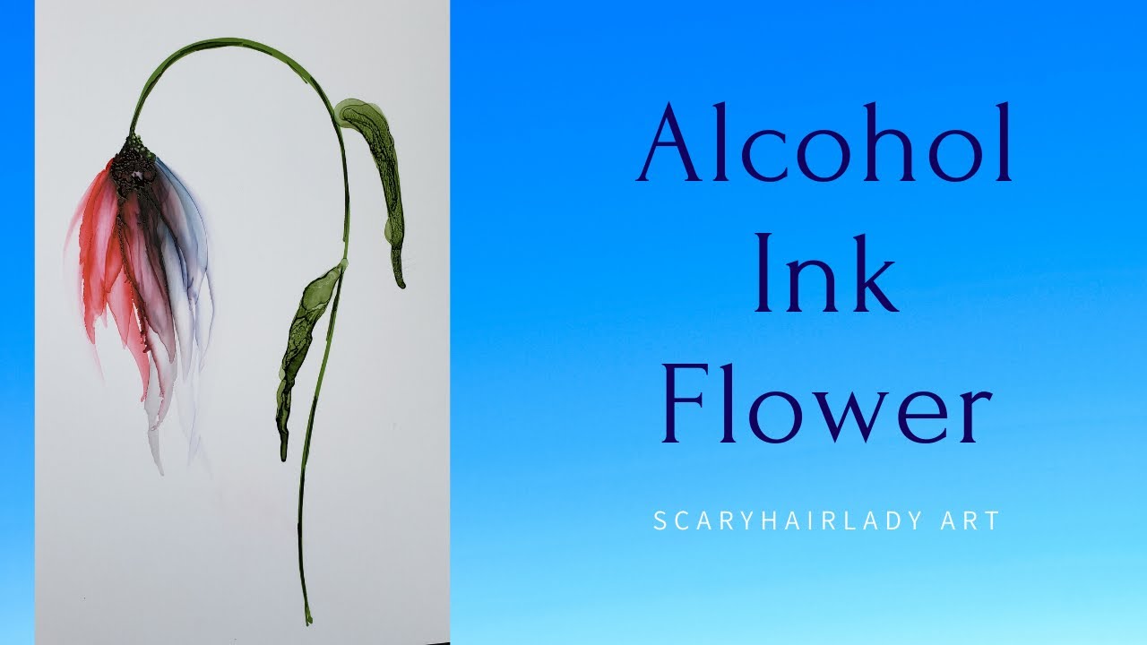 #28 SOLD Droopy Flower in Red & Blue with Alcohol Ink blown with an ...