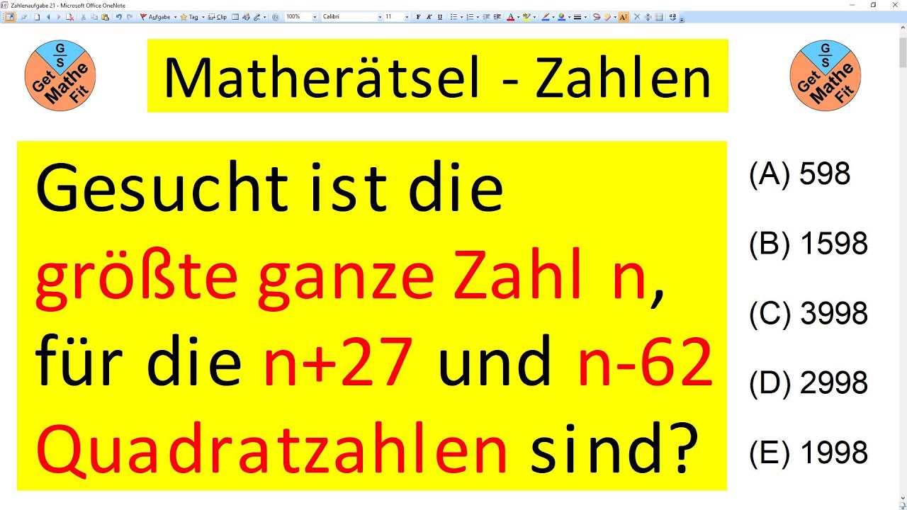 Matherätsel Zahlenaufgabe - Gesucht die größte ganze Zahl n - Känguru der Mathematik 1998 - YouTube