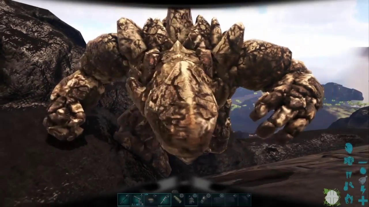 Tek Suit Rail Gun vs. Rock Golem - YouTube