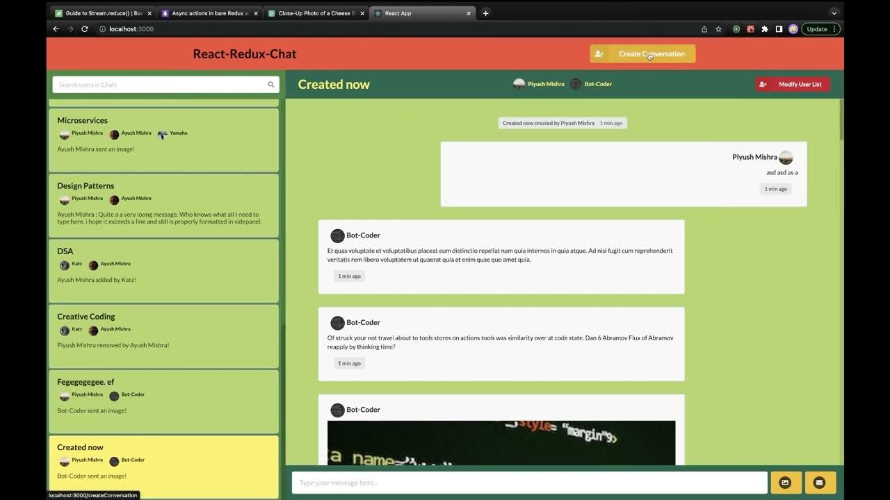 React Redux Chat App Mock Up - YouTube