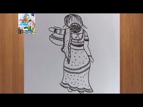How to draw a Working women/Village Working women drawing step by step ...