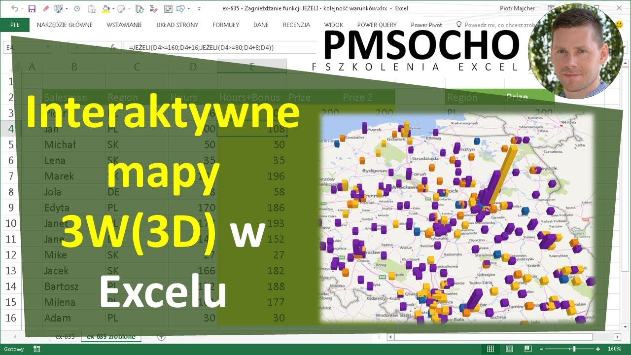 Excel - Interaktywna mapa 3D (3W) - Power Map - wizualizacje i wykresy ...