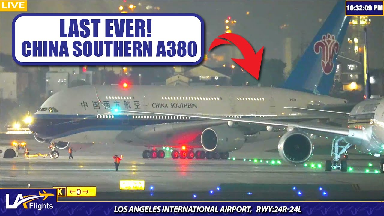 LAST EVER China Southern A380 at LAX - YouTube
