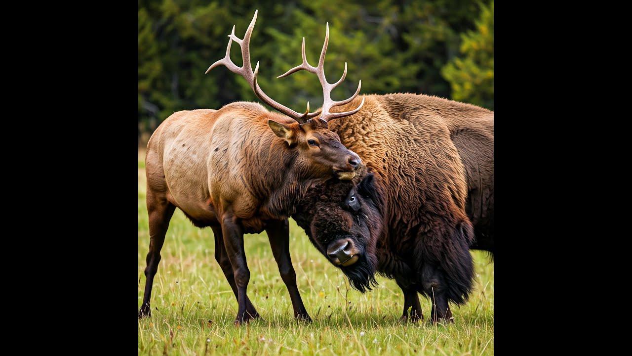 Bison vs Elk Battle for Grazing! VEED - YouTube