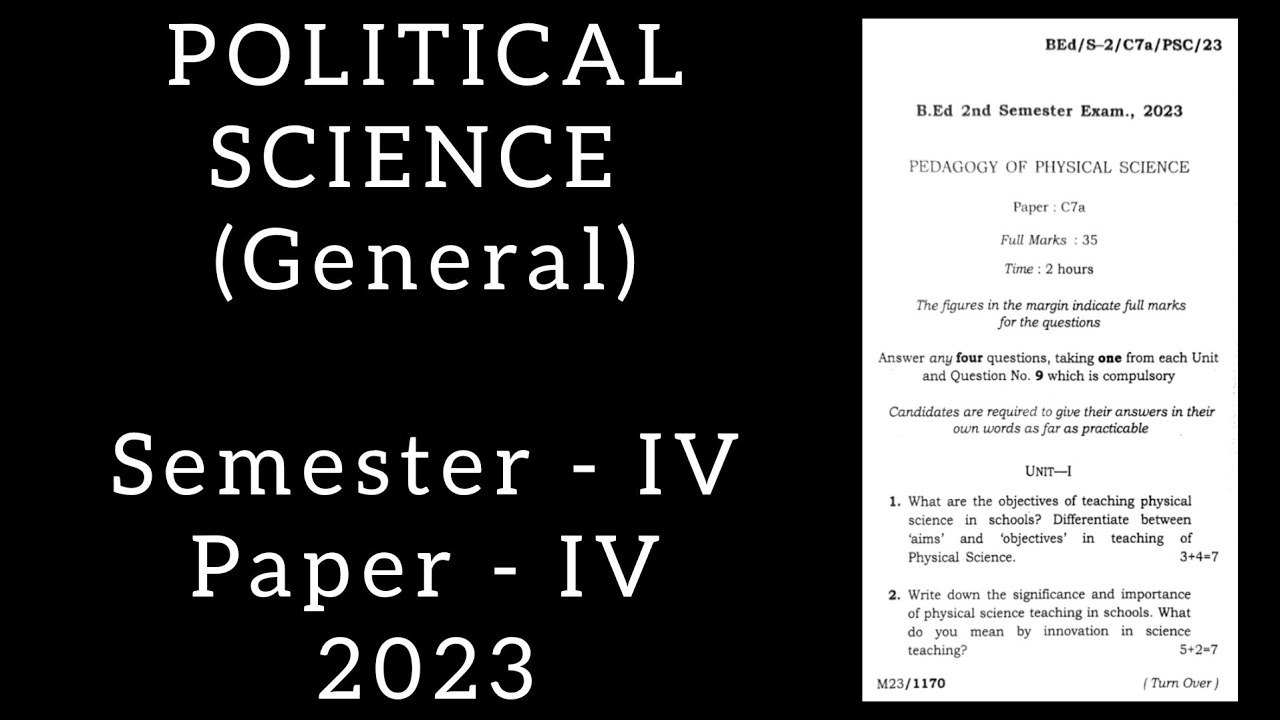 Political Science (General) 4th Semester Paper - IV 2023 Tripura ...