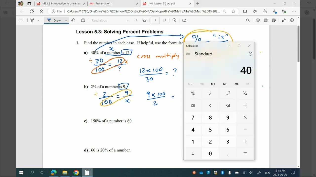5.3 solving percent problems p1 - YouTube