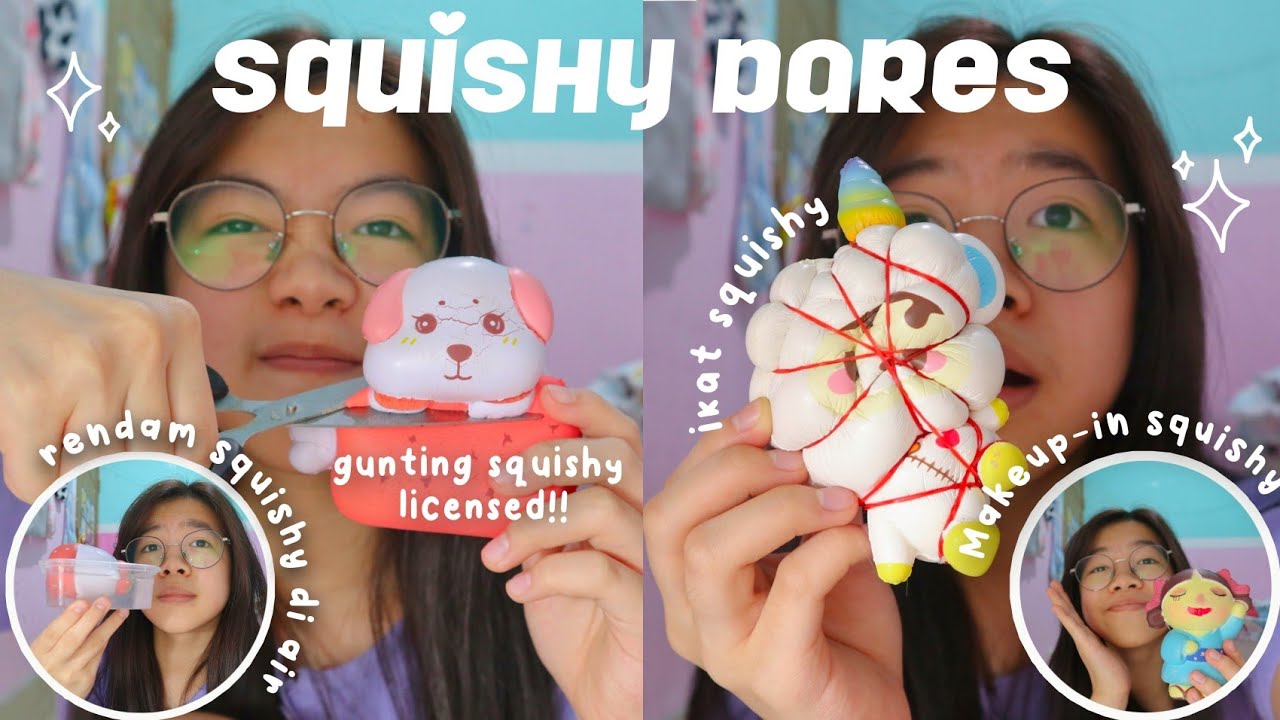 SQUISHY DARES / gunting squishy, makeup-in squishy!!! - YouTube