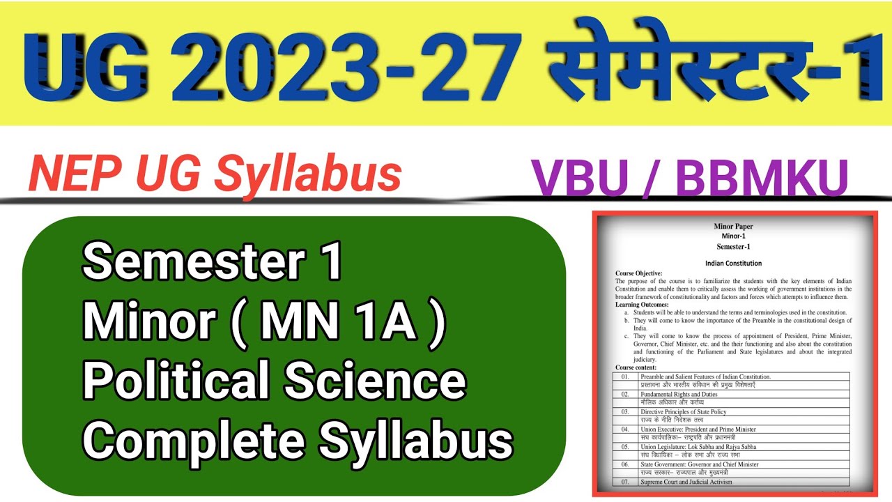Ug Semester 1 Minor Political Science Syllabus 2023 | Vbu Semester 1 MN 1A Political Science ...