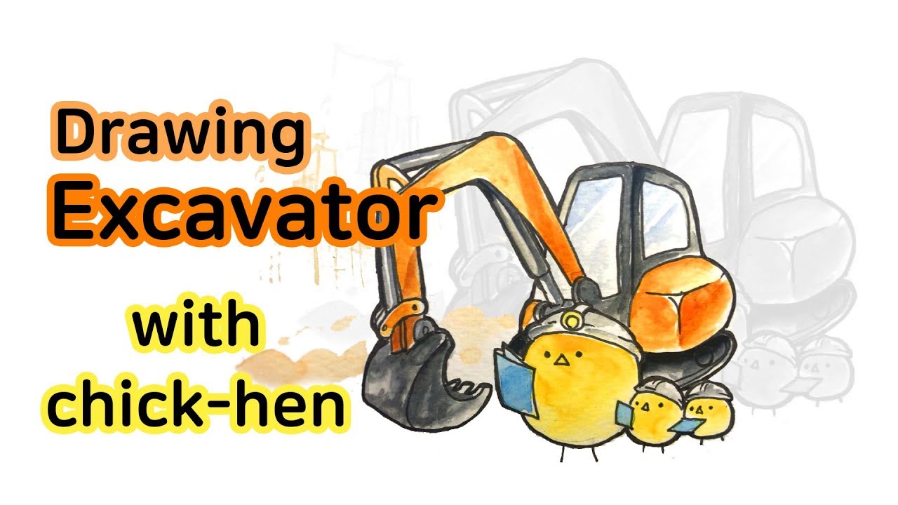 watercolor illustration, Architect Chick Hen with excavator, How to ...
