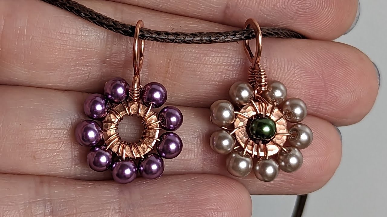 Copper Washer Flower Beaded Pendant Wire Wrapping Tutorial - YouTube