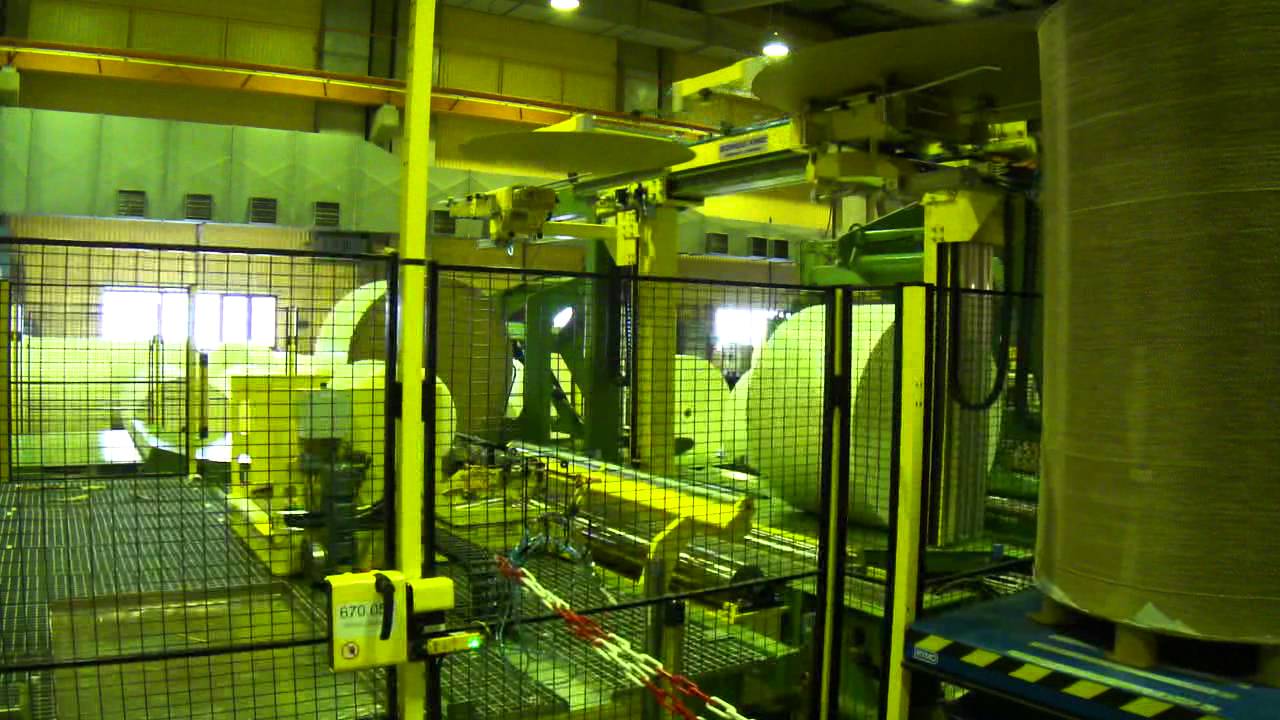 Automatic Film Wrapping and Header Delivery, Fluff Pulp Rolls - YouTube