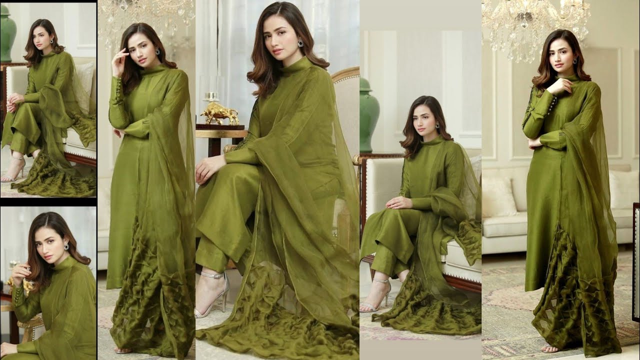 One color suit with raffle dupatta Designs/ single colour full dress ...
