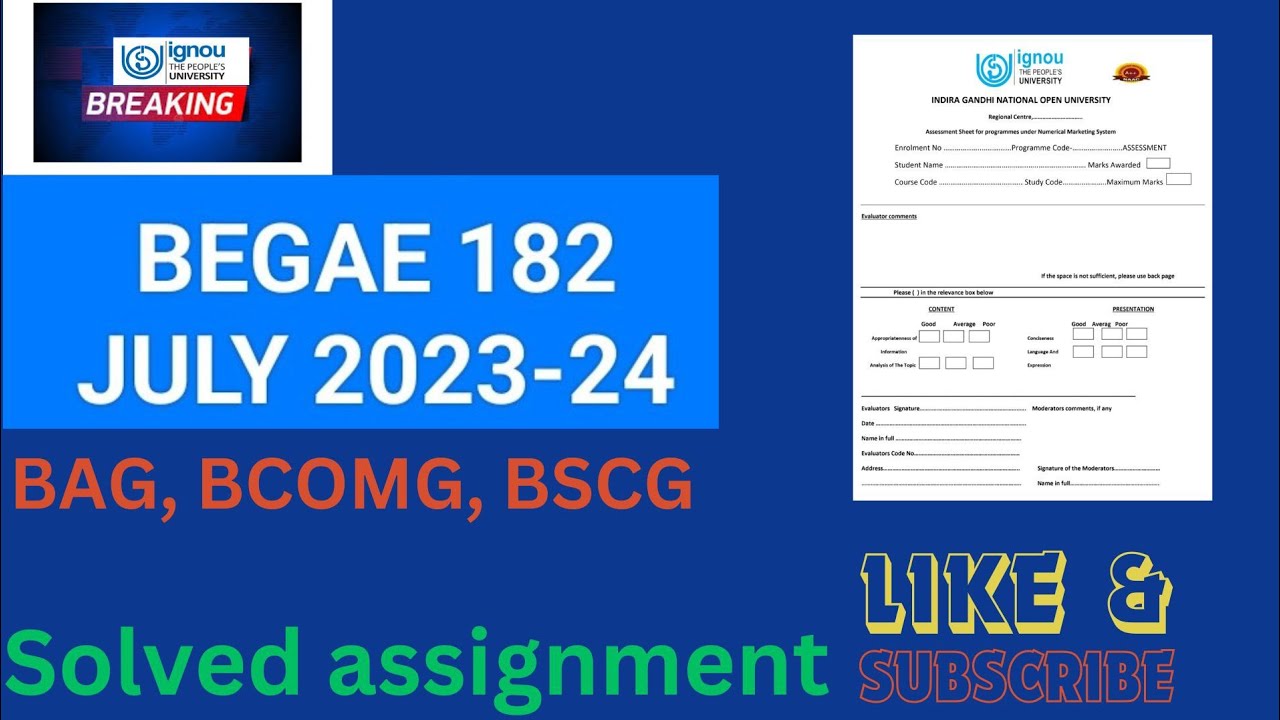 BEGAE-182 II JULY 2023-24 SOLVED ASSIGNMENT IIGNOU II BAG,BCOMG - YouTube