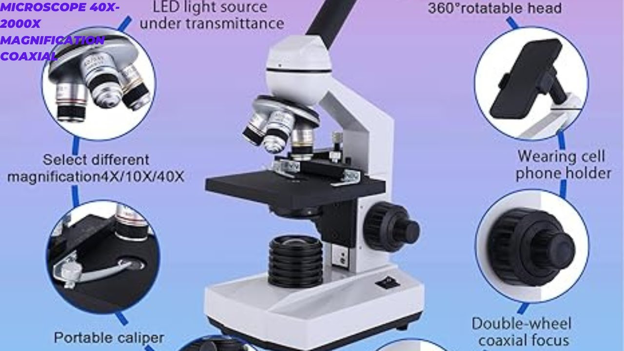 compound monocular microscope 40x-2000x magnification Coaxial coarse ...