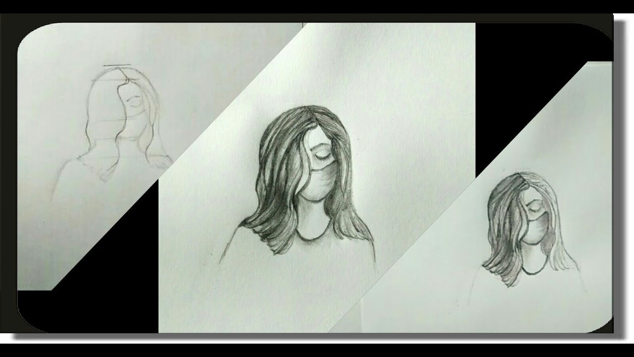 How to draw a girl wearing face mask step by step - YouTube