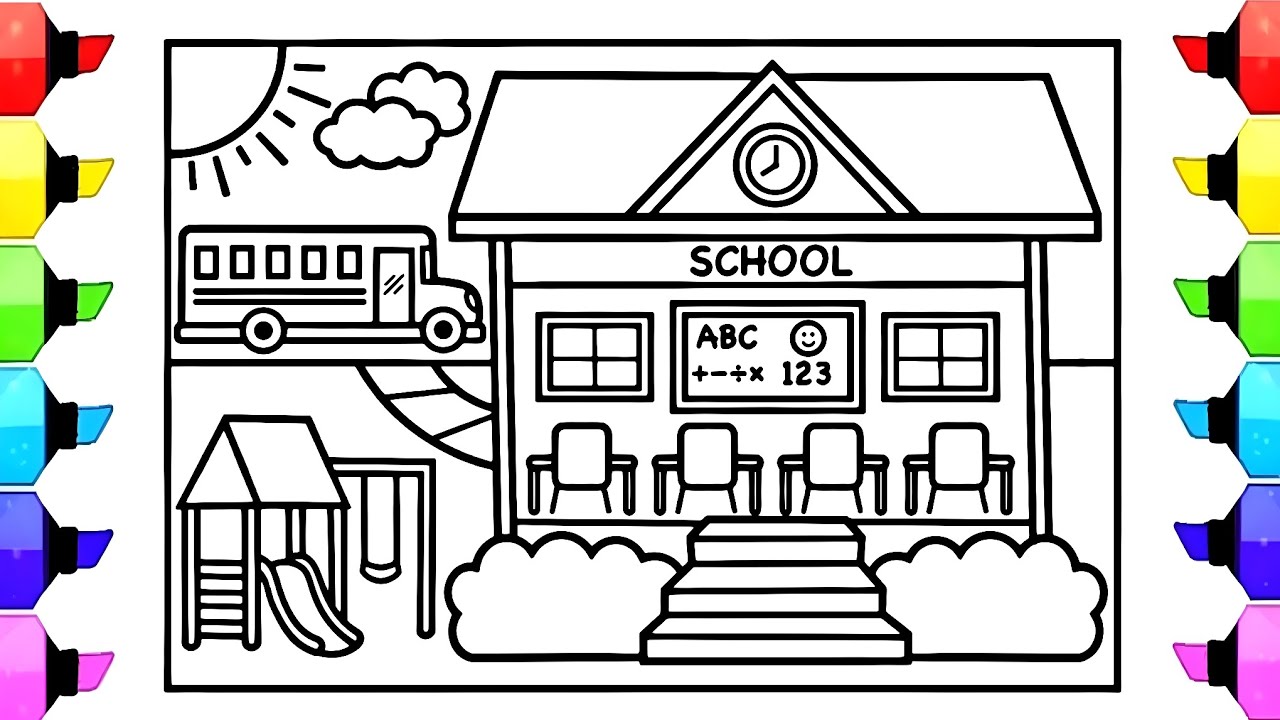 How to Draw School Step by Step Easy | School Drawing, Painting ...