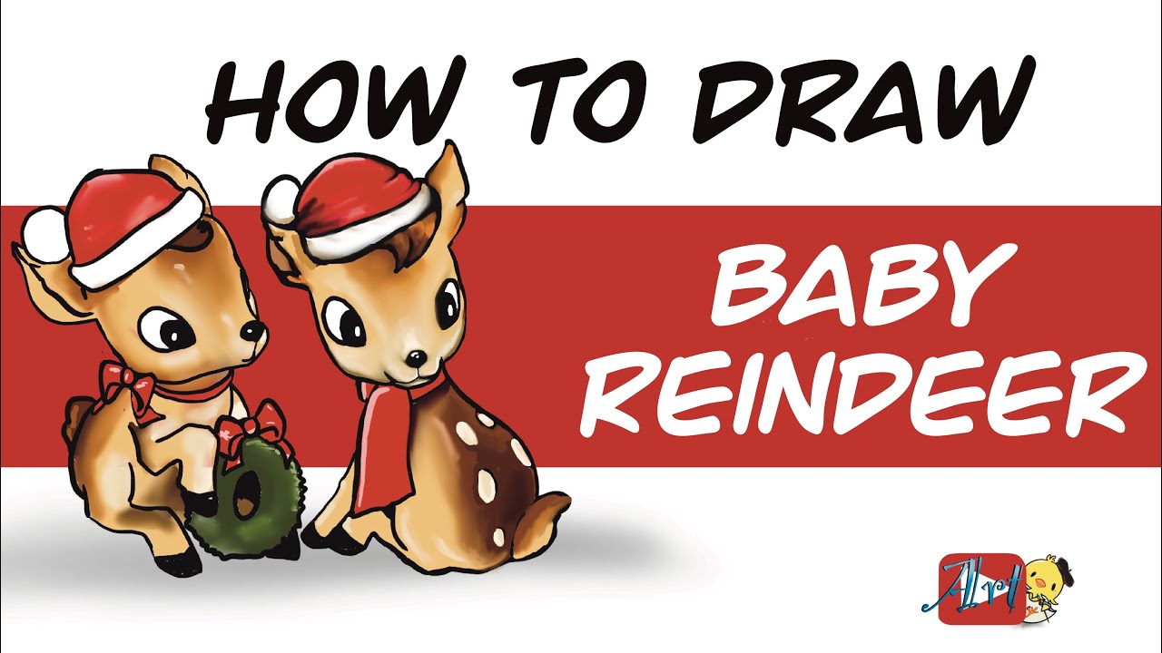 How to draw a cute Baby Reindeer - Little Hatchlings Art Lessons - YouTube