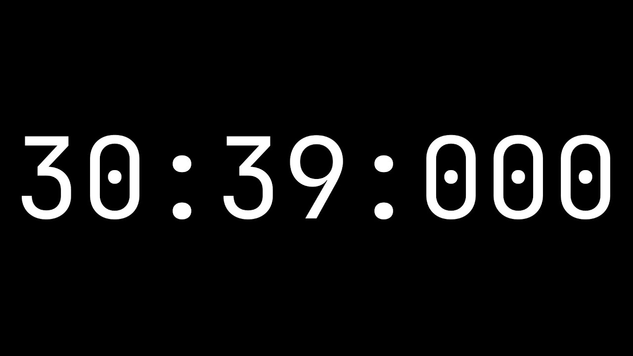 Countdown timer 30 minutes, 39 seconds [30:39:000] - White on black ...