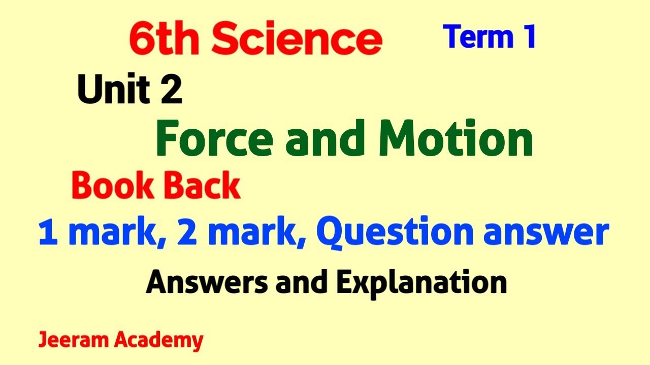 6th Science Unit 2 Force & Motion Book Back Question 1 mark, 2 mark ...