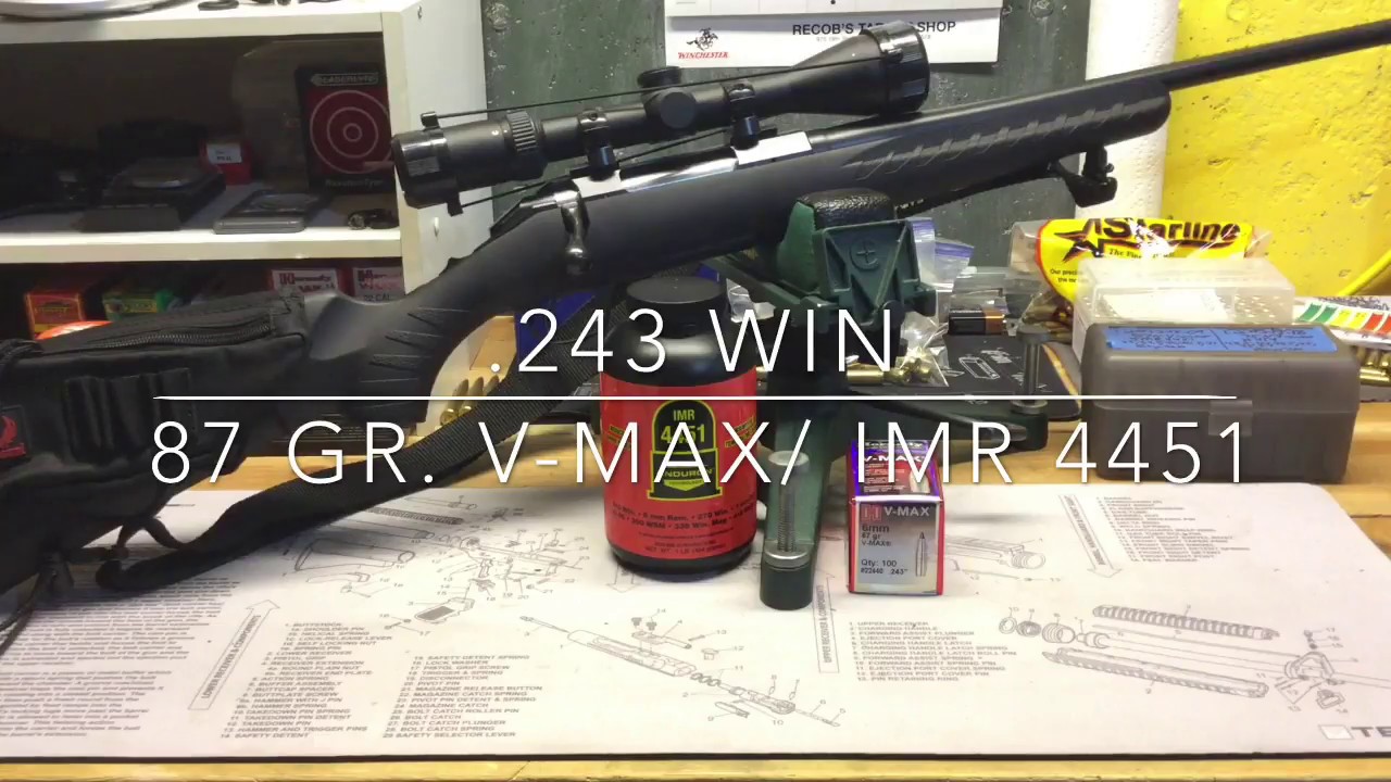 .243 Win Reloading - 87 gr. V-max and IMR 4451 - YouTube