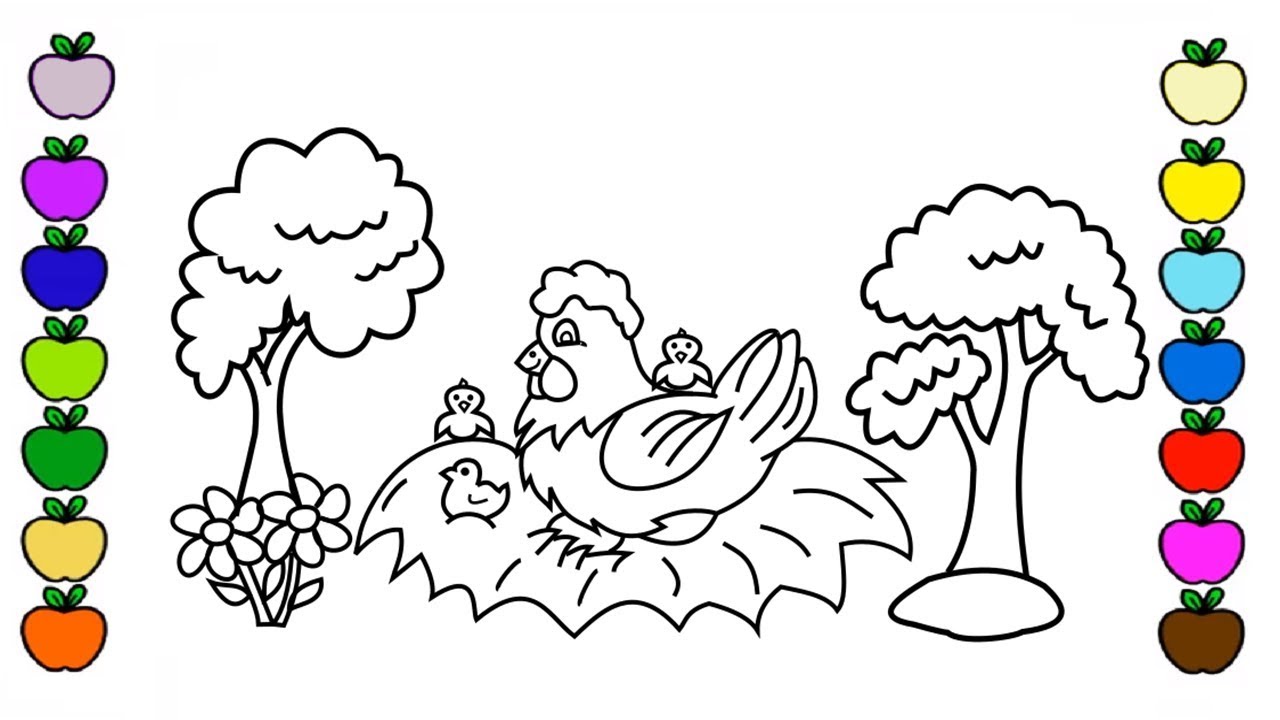 How to draw an brooding hen for kids Learn colors for kids when color ...