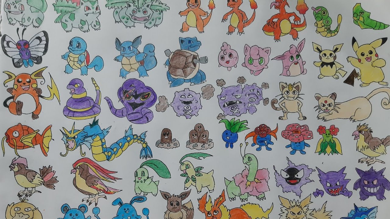 Draw All 54 Pokémons with me... - YouTube