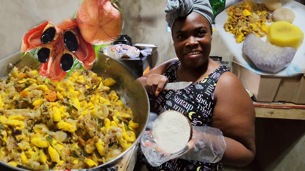 home cooked meal for breakfast ackee and dumpling and yellow yam and ...