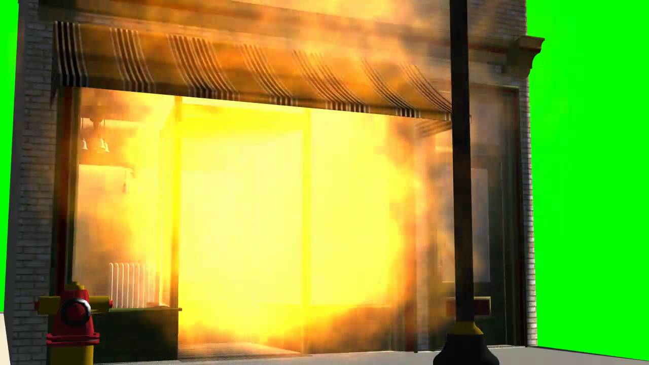 green screen - House with people explodes with lots of fire - view 3 ...