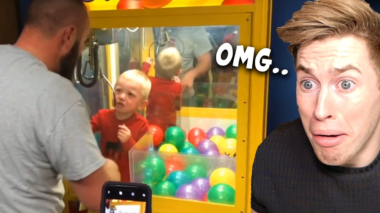 kid gets stuck in claw machine.. - YouTube