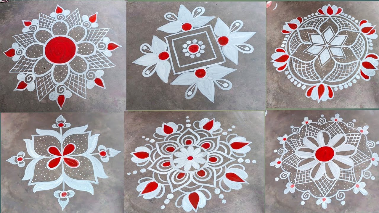 6 different types of alpona design / 6 different types of rangoli ...
