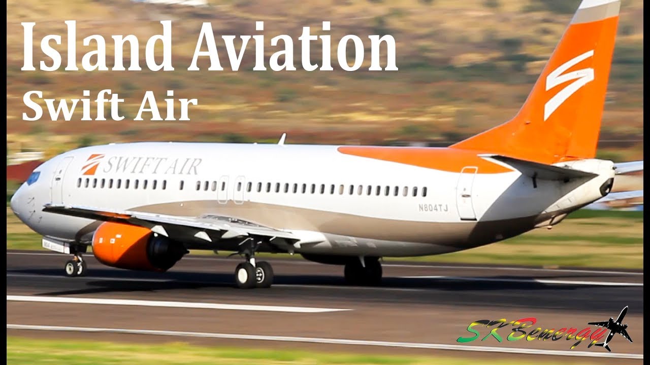Swift Air 737-400 arrival and departure from St. Kitts Airport ...