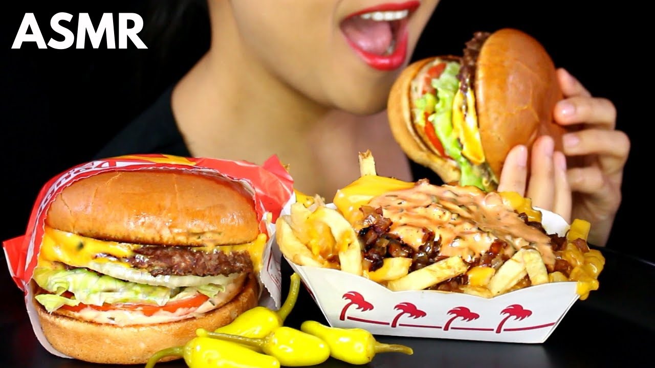 ASMR DOUBLE CHEESEBURGER with ANIMAL STYLE FRIES Eating Sound MUKBANG ...