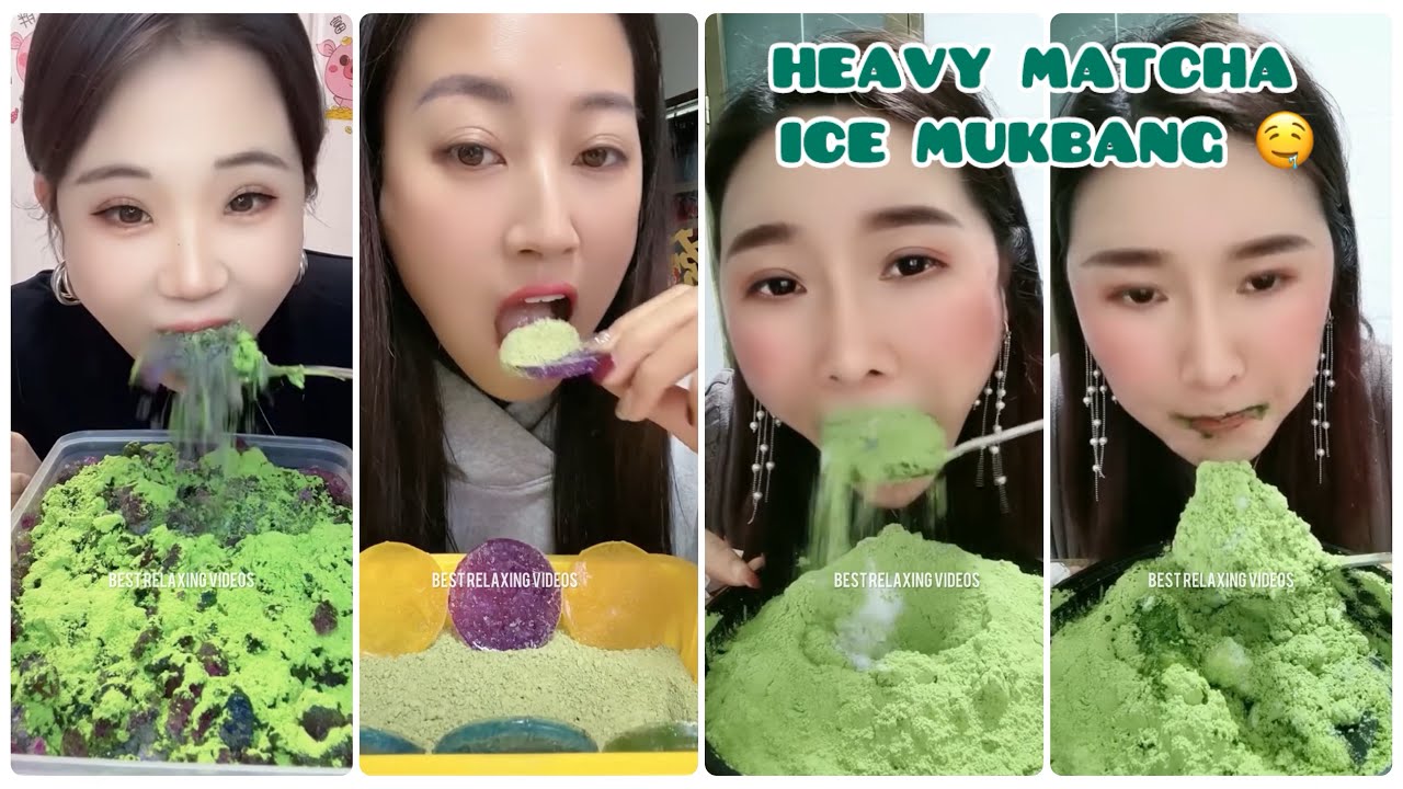 [ASMR] HEAVY MATCHA POWDERED ICE EATING MATCHA ASMR & ماتشا مثلج الأكل ...