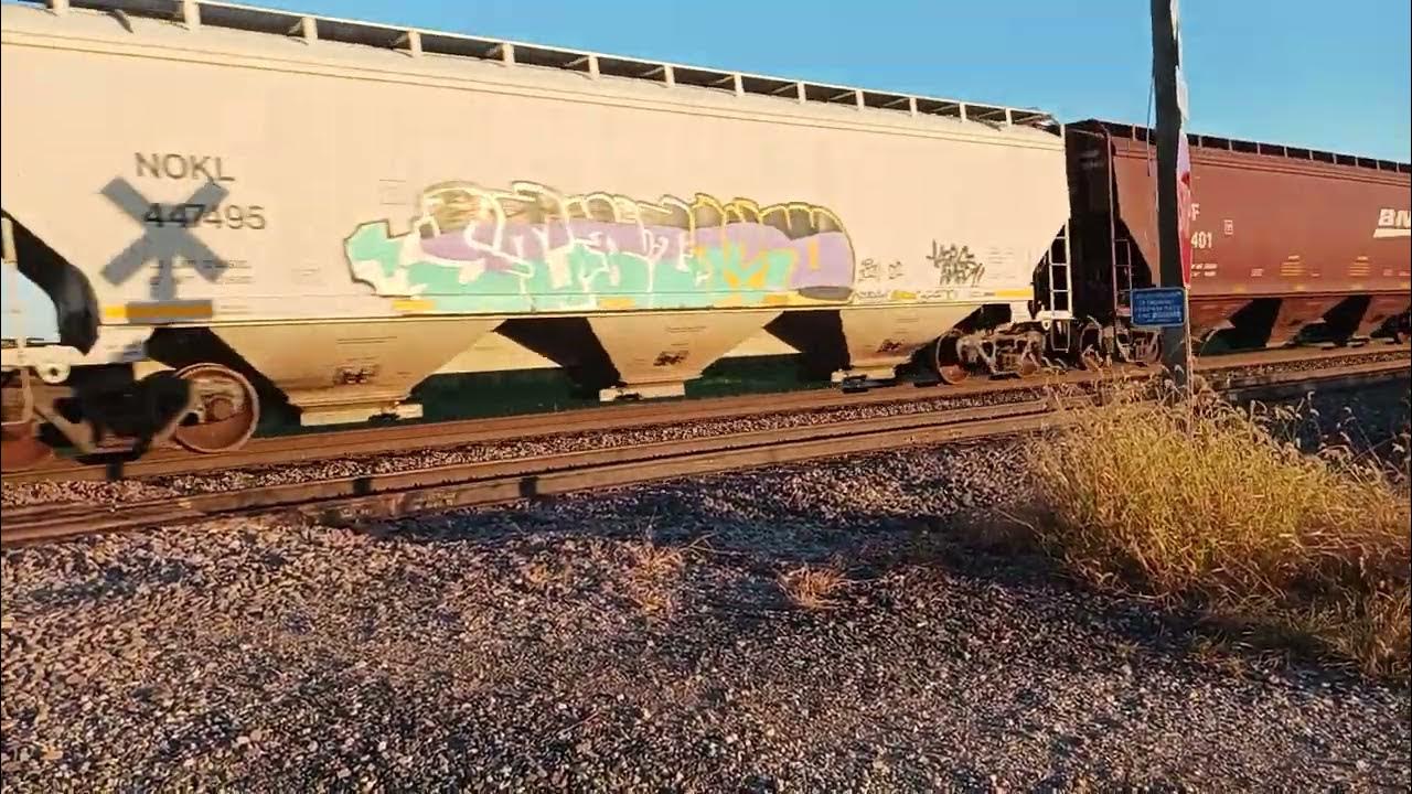 BNSF 3852 DPU alright lead Grain Train at Bucklin MO Marceline Subdivision - YouTube